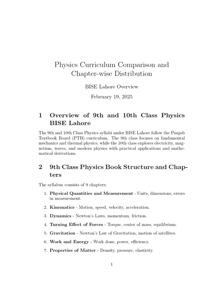 9th and 10th Class Physics Curriculum Overview | PDF | Physics | Force