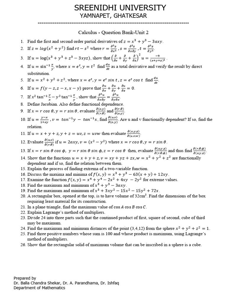 SNU-Unit2-QuestionBank | PDF | Derivative | Functions And Mappings