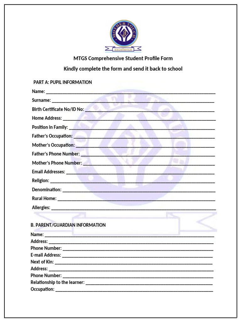 Comprehensive Student Profile Form | PDF | Learning