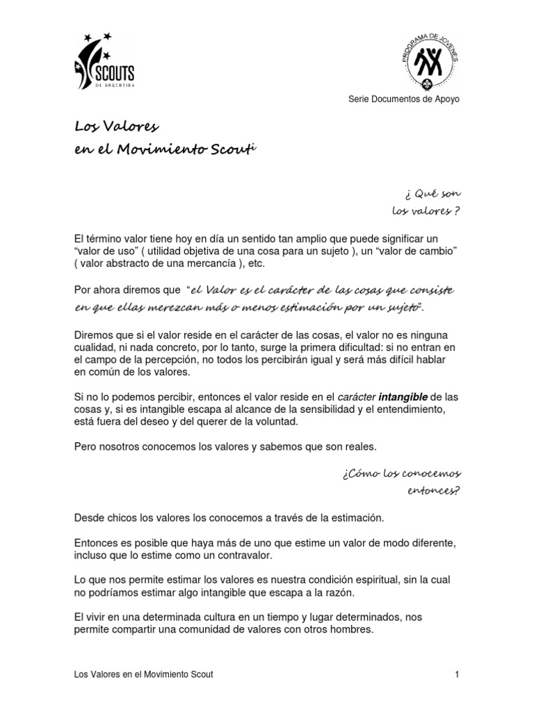 Valores Movimiento Scout | PDF | Exploración | Amor