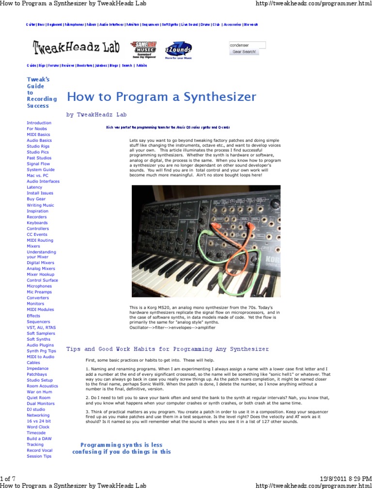 How To Program A Synthesizer by Tweak He Adz Lab | PDF | Synthesizer ...