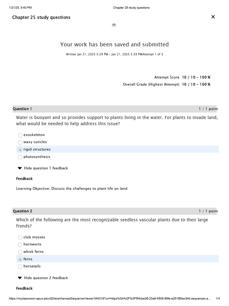 Chapter 25 Plant Life Study Questions | PDF | Moss | Plants