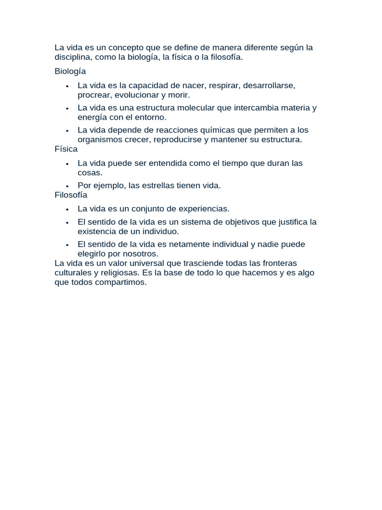 Definiciones de la Vida: Biología, Física y Filosofía | PDF
