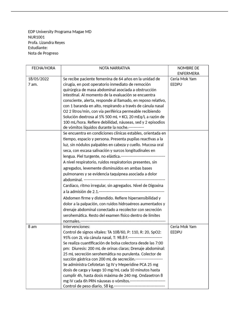 NUR1001 Nota de Progreso Narrativa Ceria Mok Yam | PDF | Especialidades ...