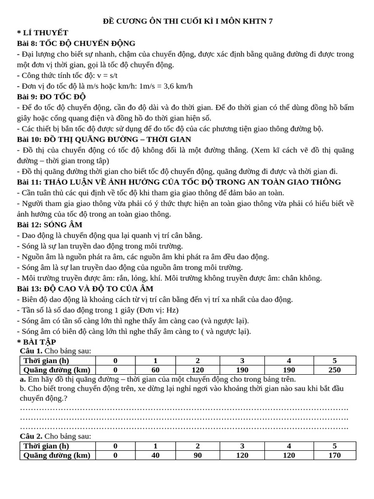 ĐỀ CƯƠNG KTCK I-KHTN 7 | PDF