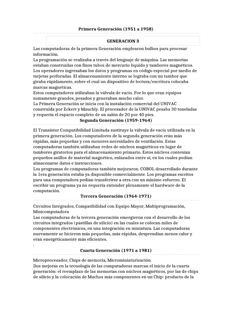 Primera Generación | PDF | Circuito integrado | Microprocesador