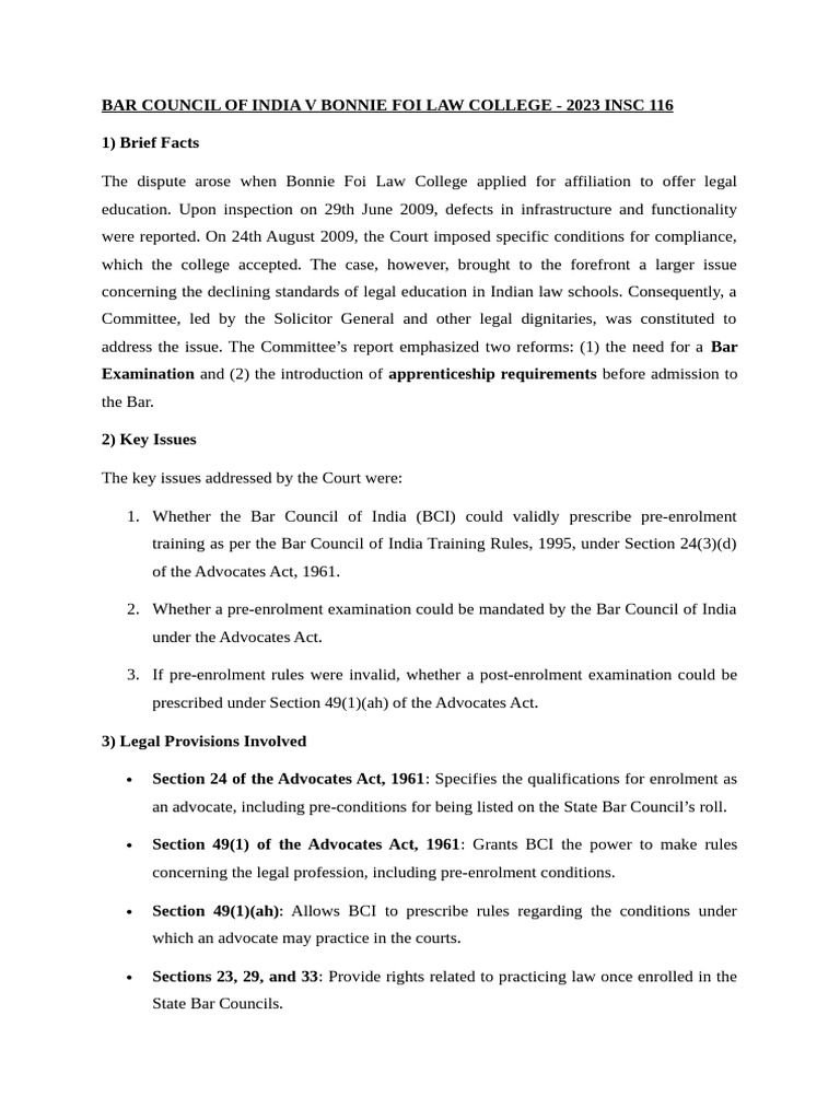 Bar Council of India V Bonnie Foi Law College | PDF | Advocate | Justice