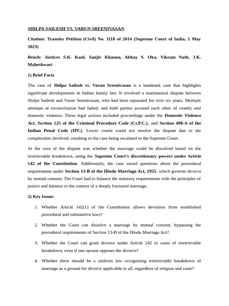 Shilpa Sailesh vs. Varun Sreenivasan | PDF | Divorce | Justice