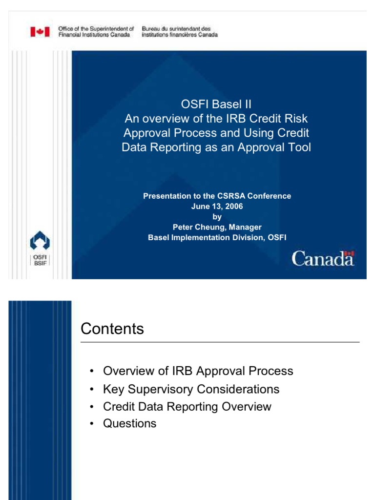 OSFI Basel II An overview of the IRB Credit Risk Approval Process and ...