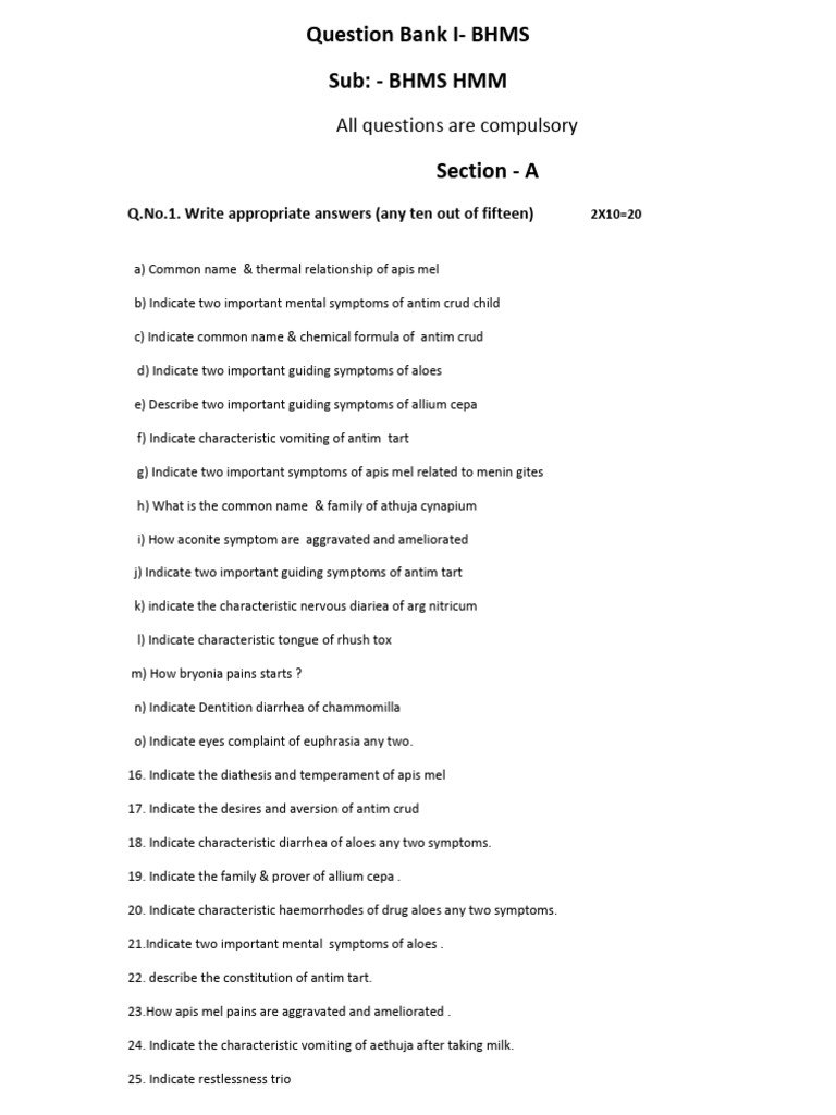 BHMS HMM Question Bank and Answers | PDF