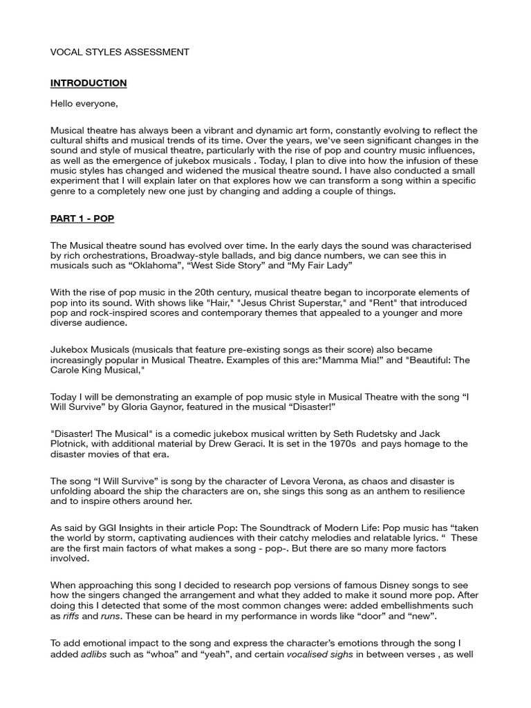 Presentation Vocal Styles | PDF | Musical Theatre | Country Music