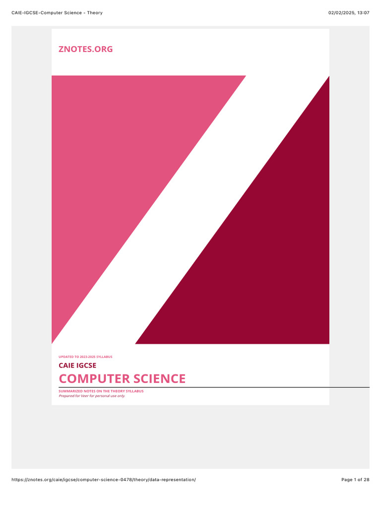 CAIE-IGCSE-Computer Science - Theory | PDF | Data Compression | Public Key Cryptography