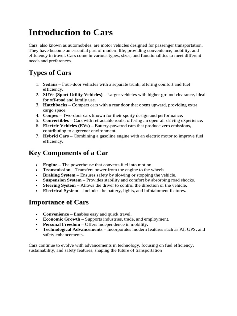 Introduction To Cars | PDF