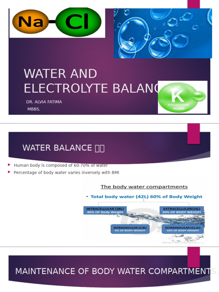 Presentation Water N Electrolytes | PDF | Electrolyte | Dehydration