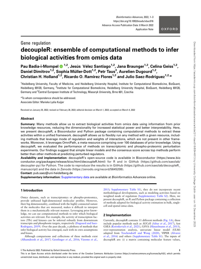 Decoupler-Ensemble of Computational Methods To Infer | PDF | Linear ...