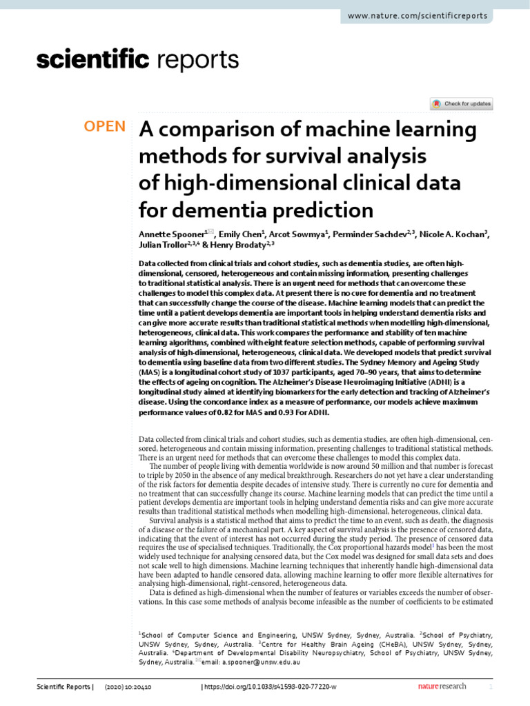 Machine Learning for Dementia Survival Analysis | PDF | Machine Learning | Applied Mathematics