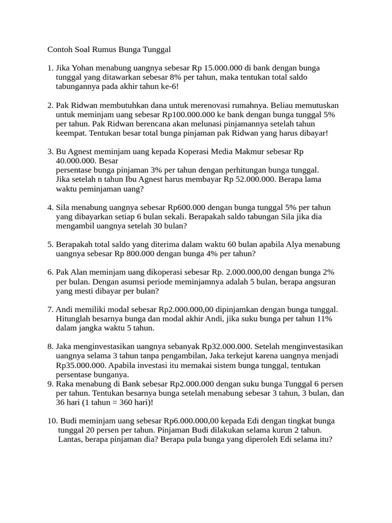 Soal Bunga Tunggal | PDF