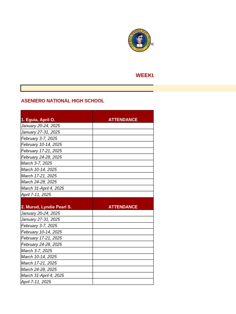 Weekly Attendance Chart for Interns | PDF