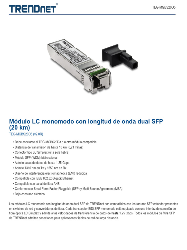 MC Trendnet d5 SP Datasheet Teg-Mgbs20d5 (v2.0r) | PDF | Ingeniería Informática | Estándares de red