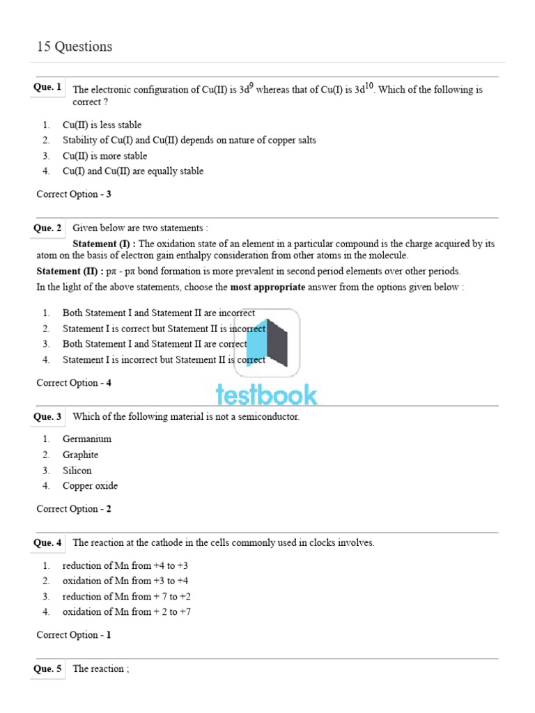 Jee Tricky Question Series 1 b020f862 | PDF | Redox | Copper