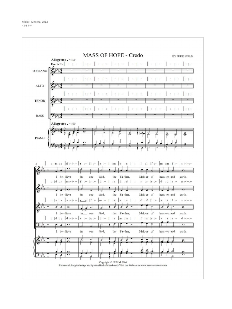 Mass of Hope - Credo | PDF