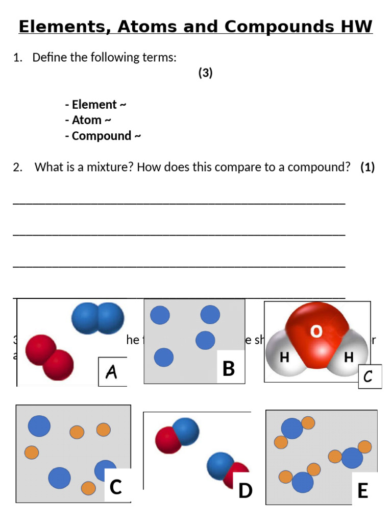 Elements Atoms Compounds HW | PDF | Chemical Compounds | Chemical Elements