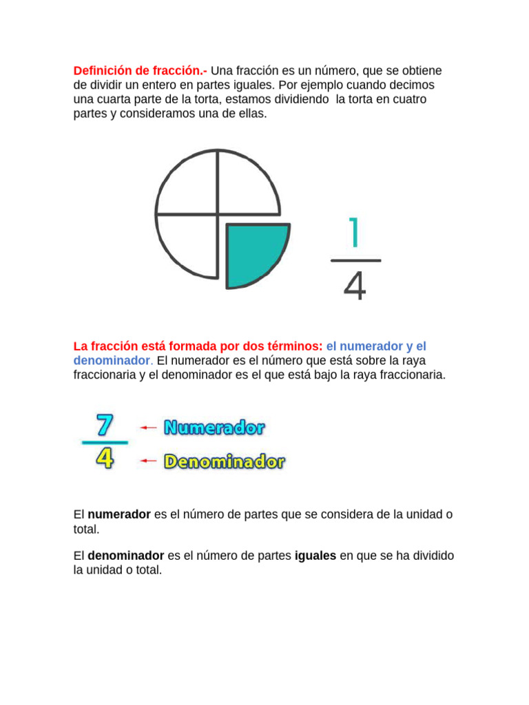 Concepto y Partes de una Fracción | PDF