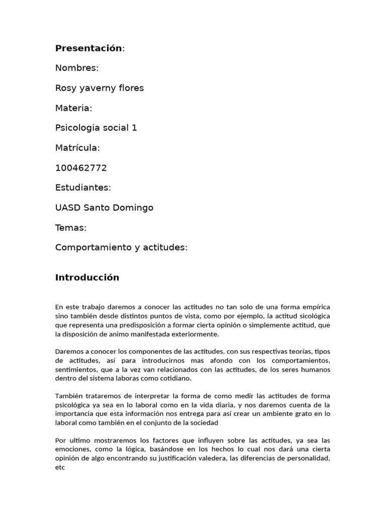 Actitudes y Comportamiento Social | PDF | Comportamiento | Actitud ...