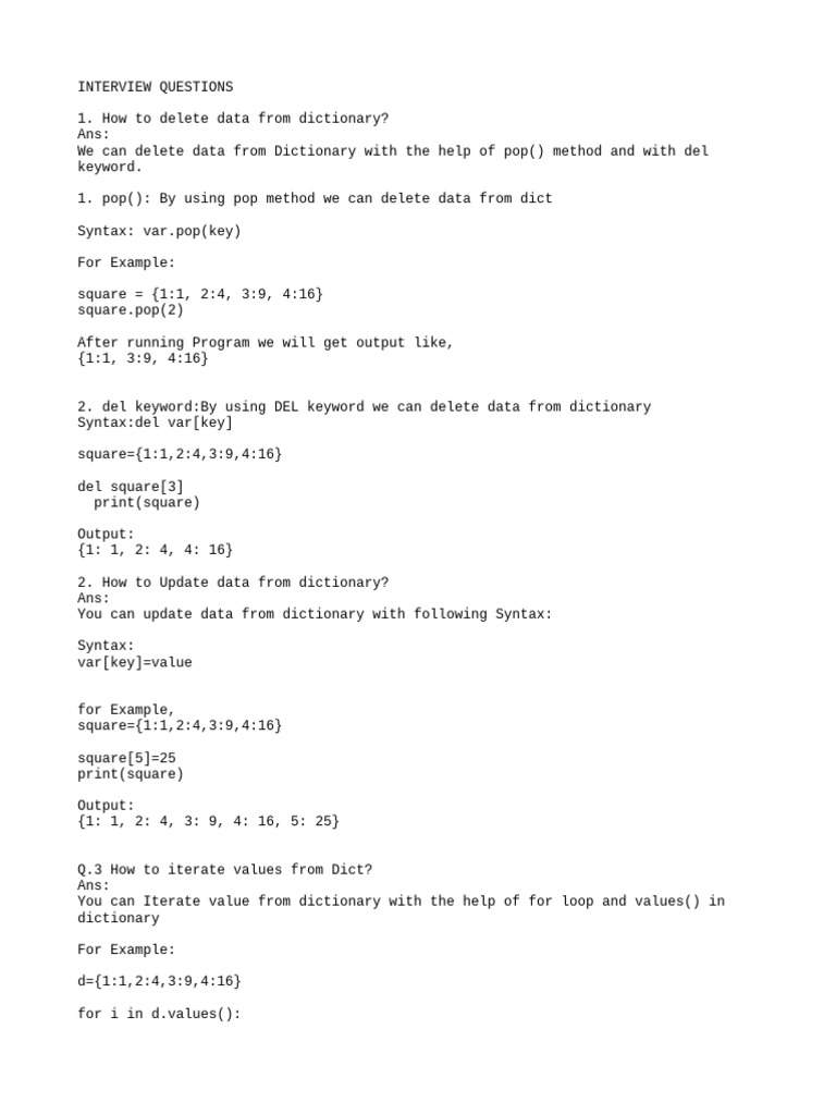 INTERVIEW QUESTIONS-Dict-0910 | PDF