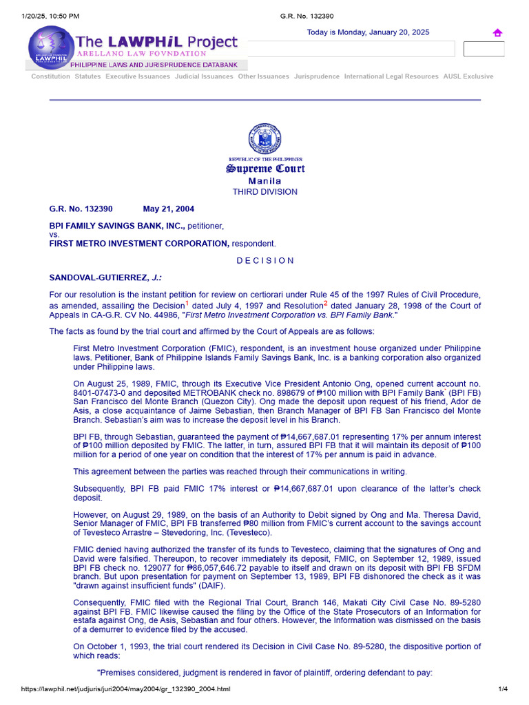 BPI vs. First Metro: Deposit Dispute Ruling | PDF | Lawsuit | Appellate Court