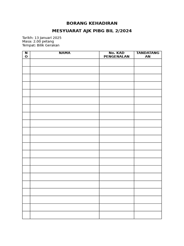 Borang Kehadiran | PDF