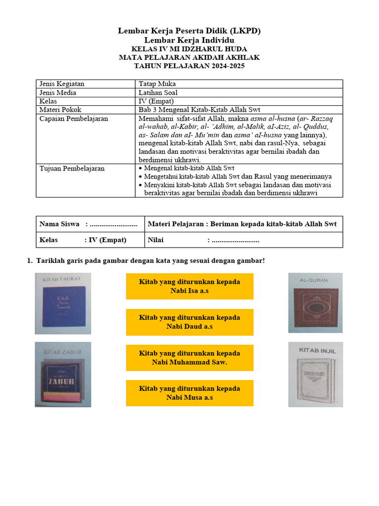 LKPD Mengenal Kitab-Kitab Allah SWT | PDF