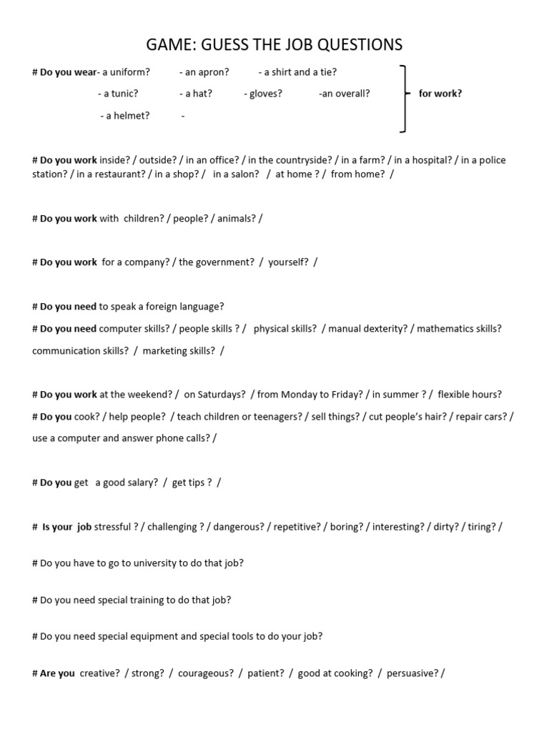 GAME - Guess The JOB 20 Questions | PDF