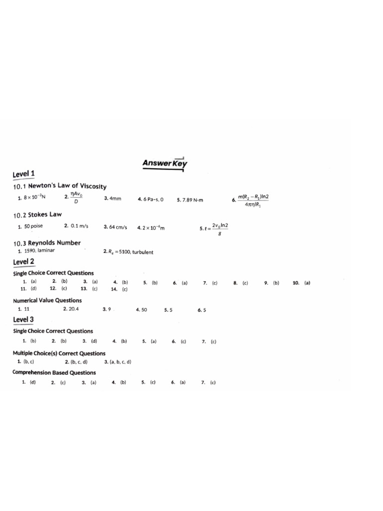 Answer Key of Viscosity | PDF