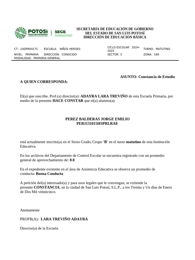 Constancia Con Promedio | PDF