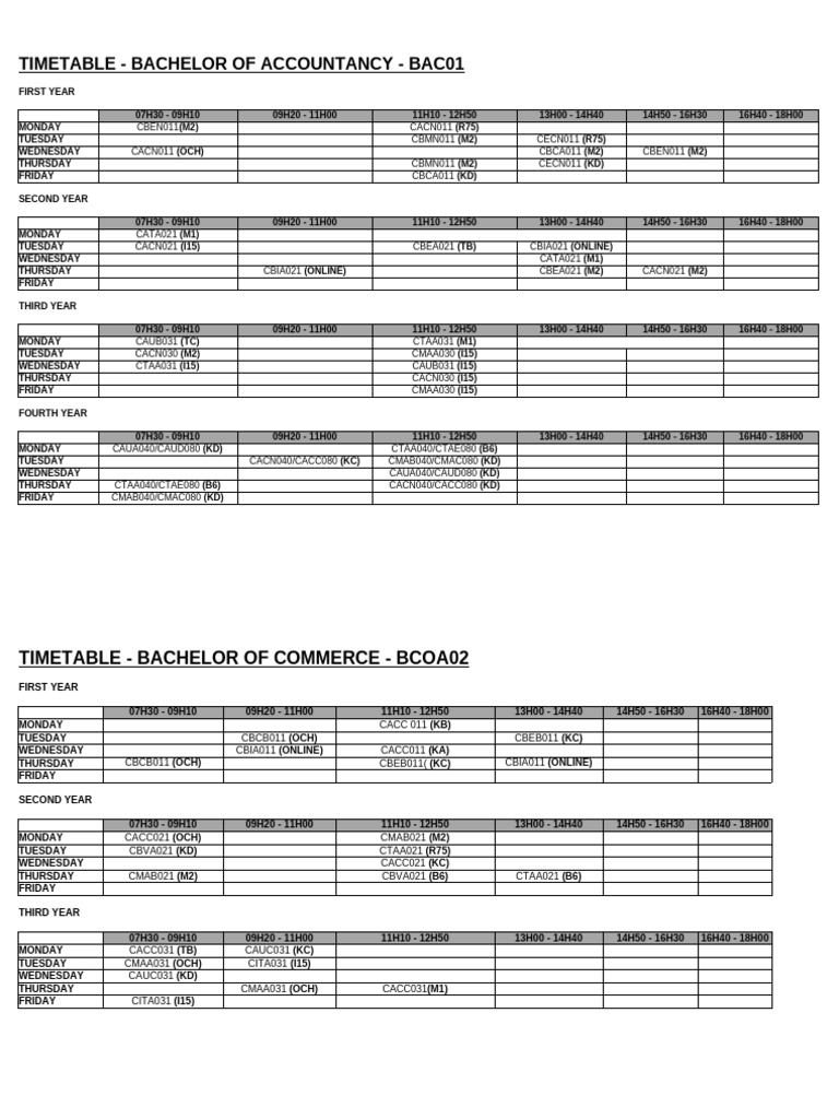 SoA 2025 Semester 1 Venue Based Class Timetable | PDF