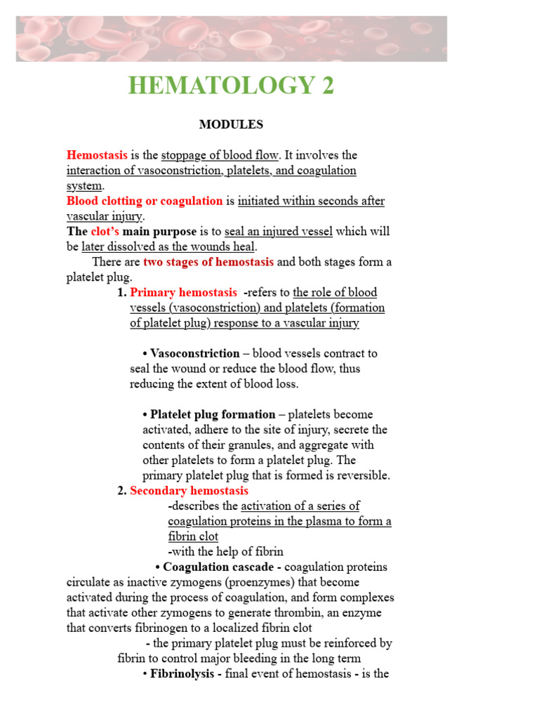 Hemostasis: Mechanisms and Key Concepts | PDF | Coagulation | Platelet