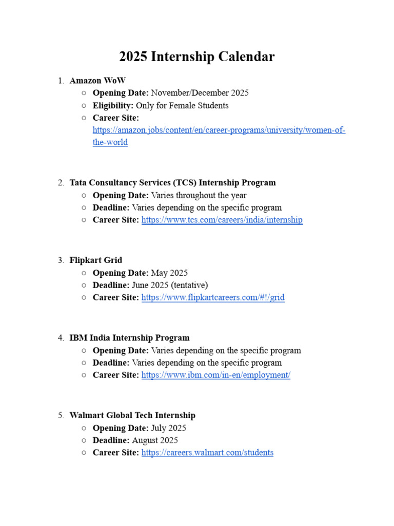 2025 Internship Opportunities Overview | PDF | Companies | Companies Of ...