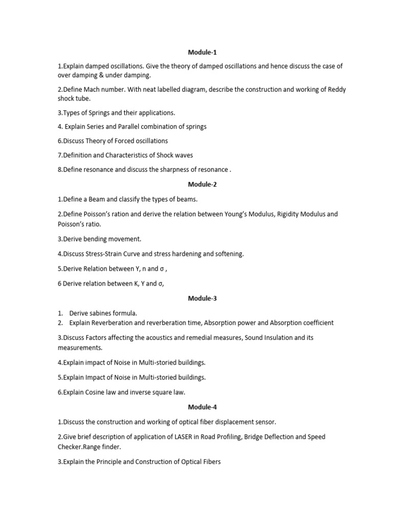 Civ Physics Module wise Imp Questions | PDF