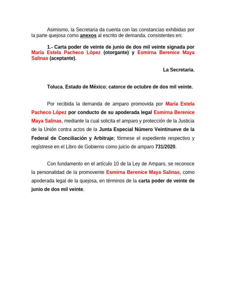 Amparo 731/2020: Esmirna Maya Salinas | PDF