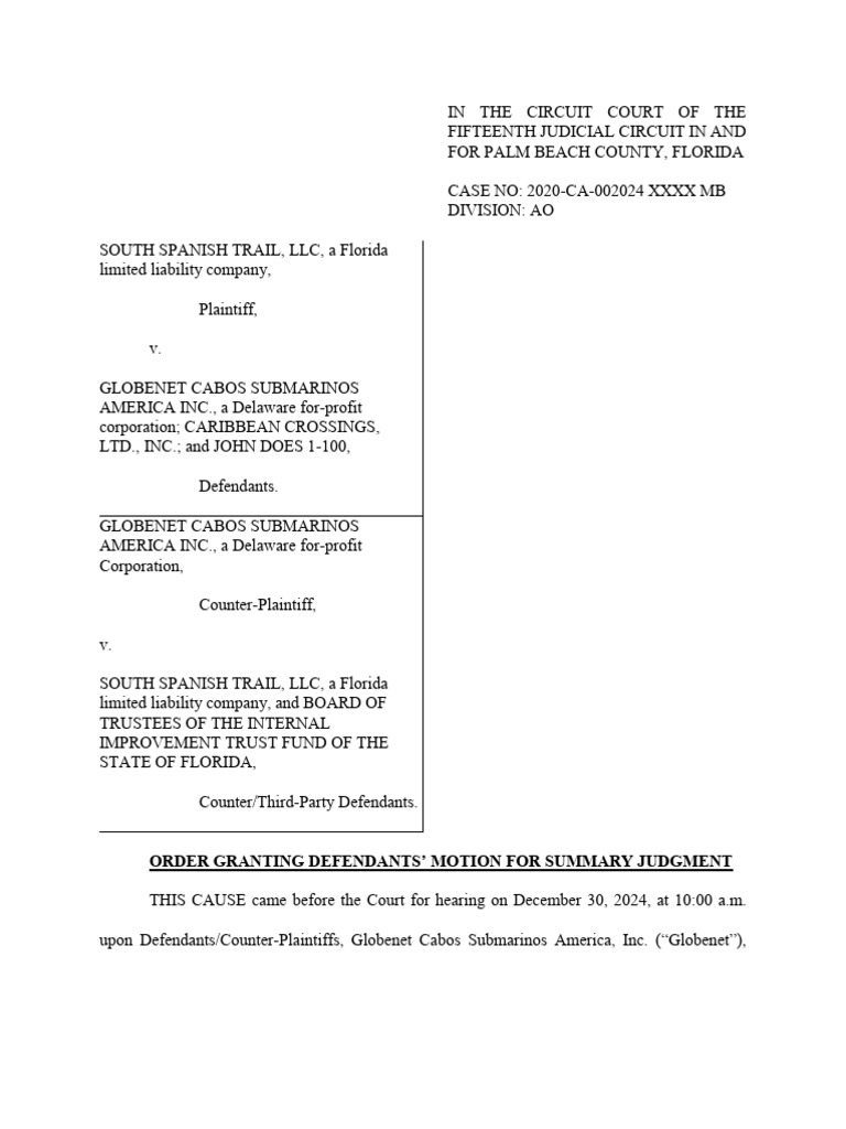 SST v. Globenet - Order Granting Defendants' Summary Judgment | PDF ...