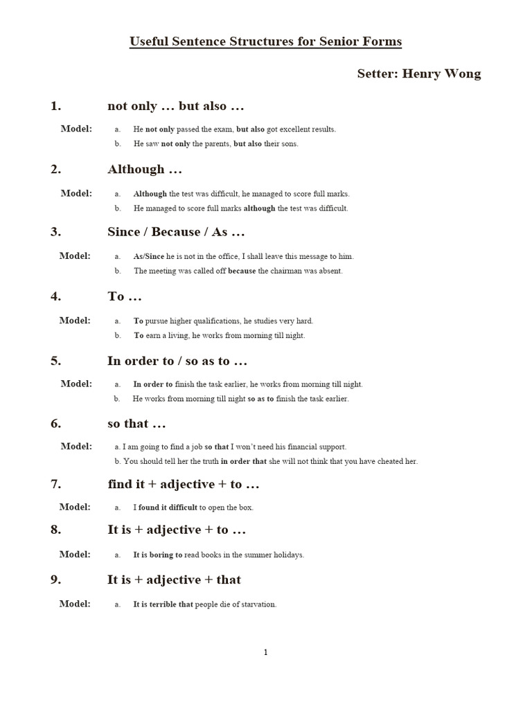 Useful Sentence Structures For Senior Forms | PDF | Clause | Linguistics