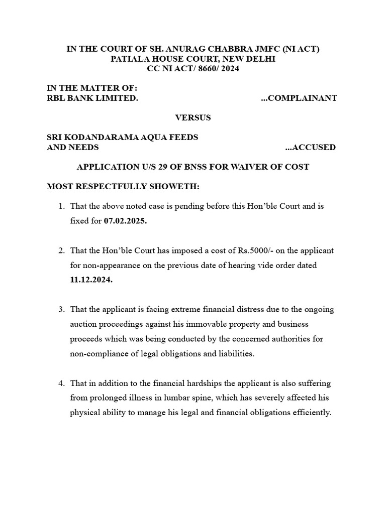 Waiver of Cost Application | PDF | Affidavit | Common Law