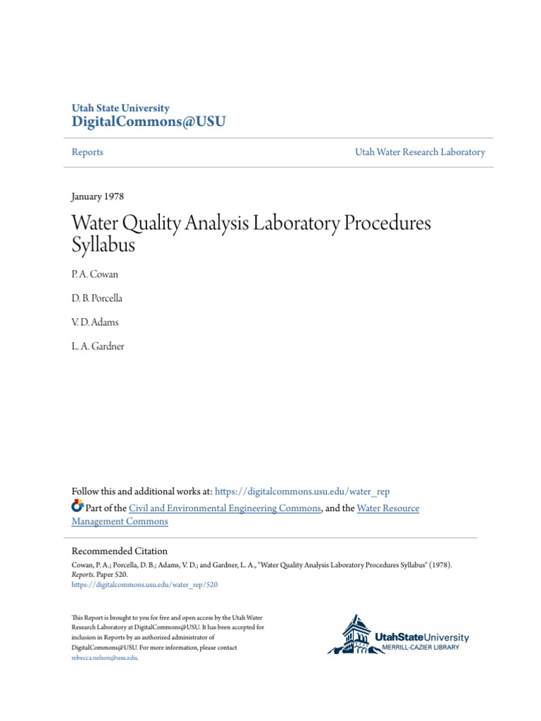 Water Quality Analysis Laboratory Procedures Syllabus | PDF | Titration ...