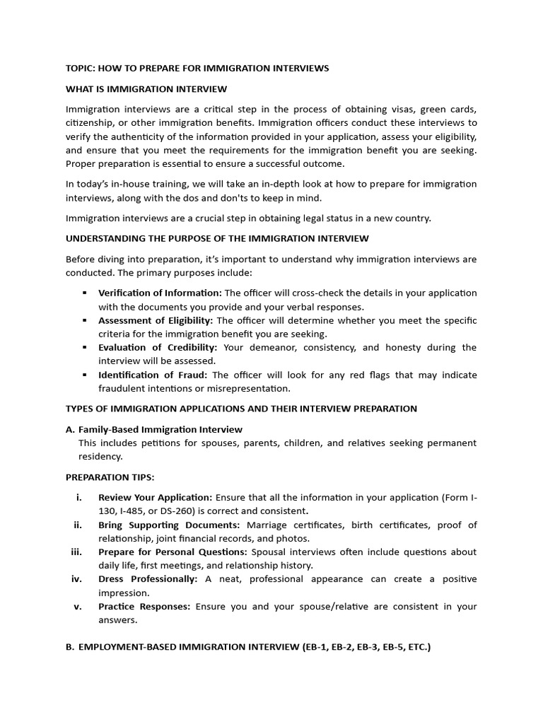 In-House-Training (How To To Prepare For Immigration Interview) | PDF ...