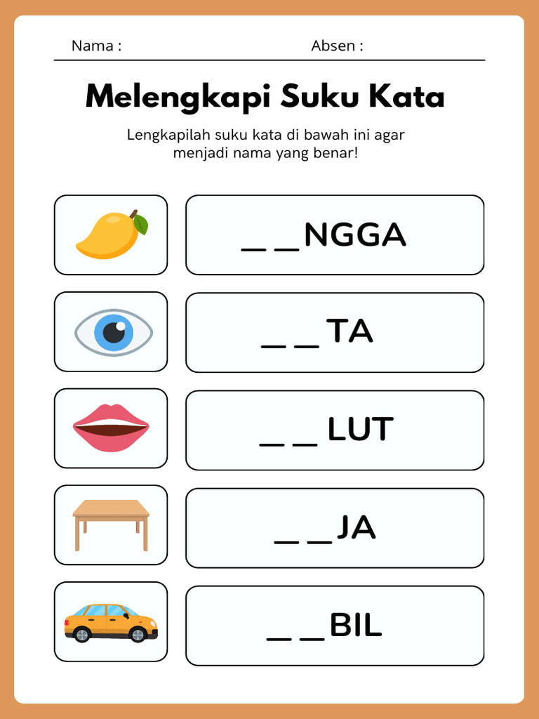 Latihan Melengkapi Suku Kata | PDF