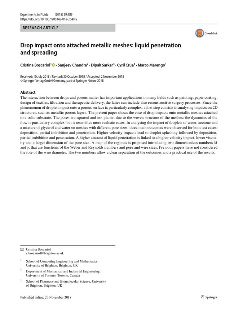 Drop Impact on Metallic Meshes Analysis | PDF | Drop (Liquid) | Wetting