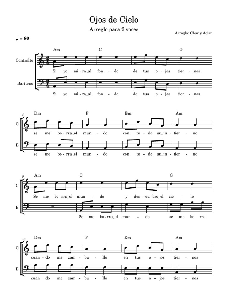 Ojos de Cielo para 2 Voces (Arr. Charly) | PDF