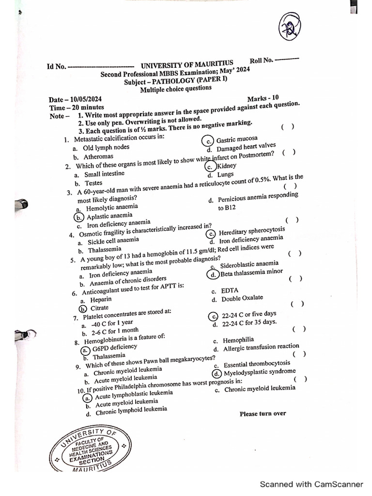 PATHO P1 MCQ | PDF