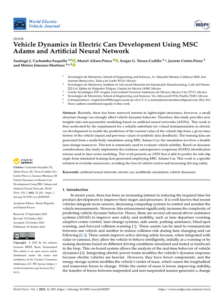 Vehicle Dynamics in Electric Cars Using ANN | PDF | System | Traffic